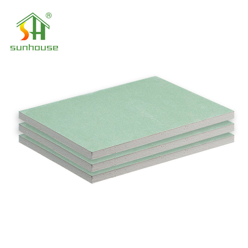 Customized Green Moisture Resistant Drywall , Waterproof Gypsum Sheet 9mm