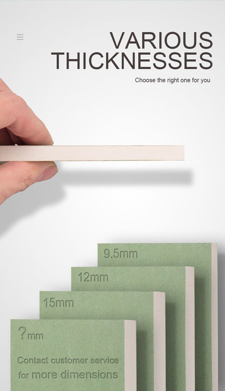 Green Color Moisture Resistant Drywall , 9mm Tapered Edge Plasterboard ...